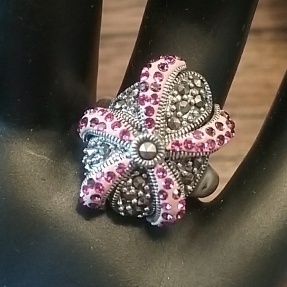 Jewelry | Fun Pink Crystals And Marcasite Ring 525 | Poshmark